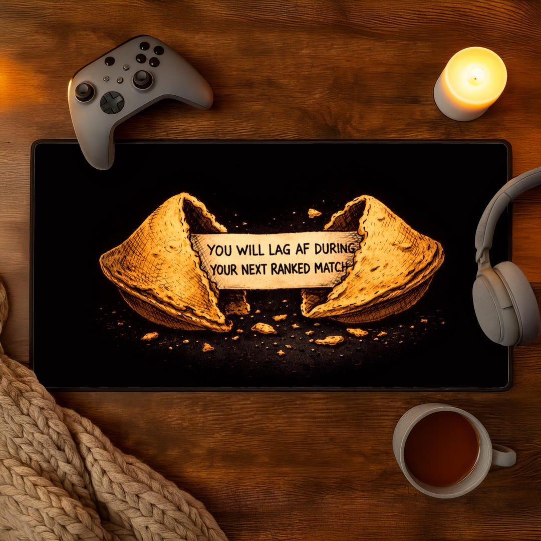 Funny Desk Mat Gamer Lag Fortune Cookie Ranked Match Meme Custom XXL ...