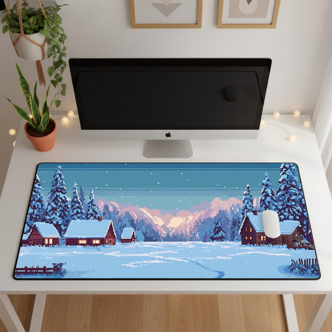 Winter Village Pixel Gamer Desk Mat, XXL Gaming Mousepad, Stardew ...