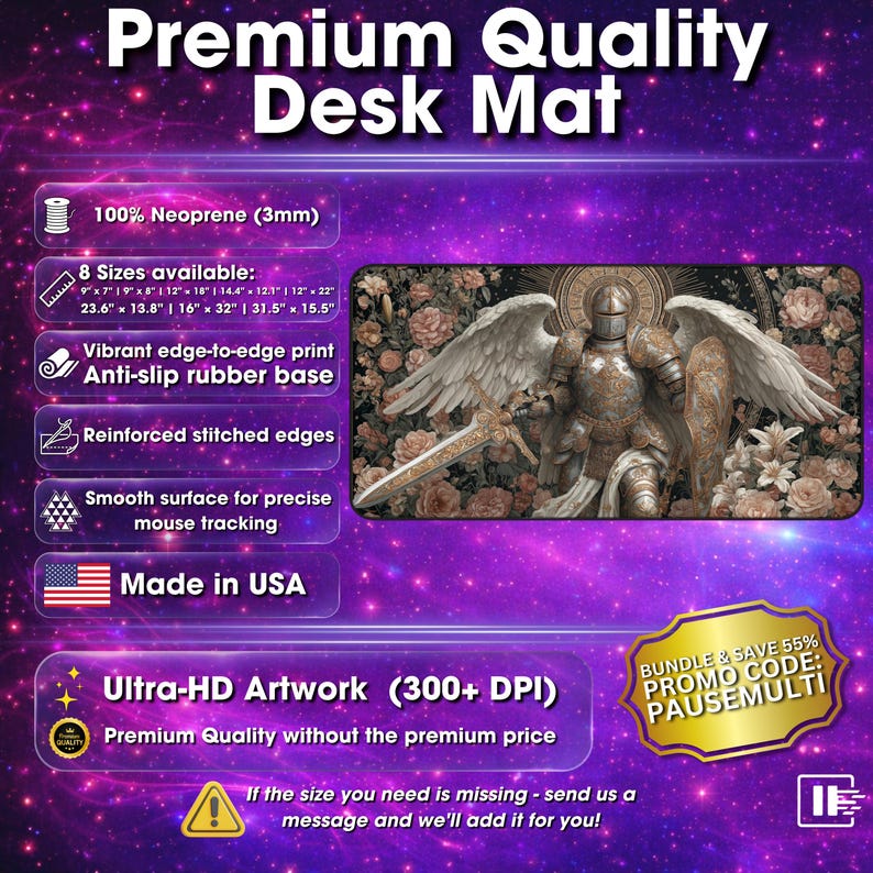 Angelic Guardian Knight Desk Mat Gaming Mousepad XXL Floral Desk Mat ...