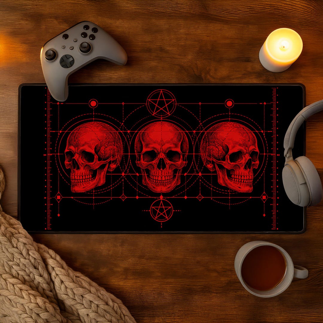 Occult Mousepad Skull Desk Mat With Red Gothic Symbolism Horror Gaming ...