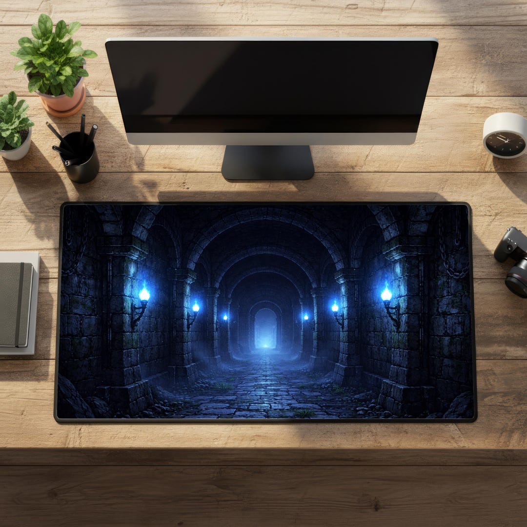Dungeon Corridor Desk Mat Torchlit Fantasy Hallway Mousepad Gothic ...