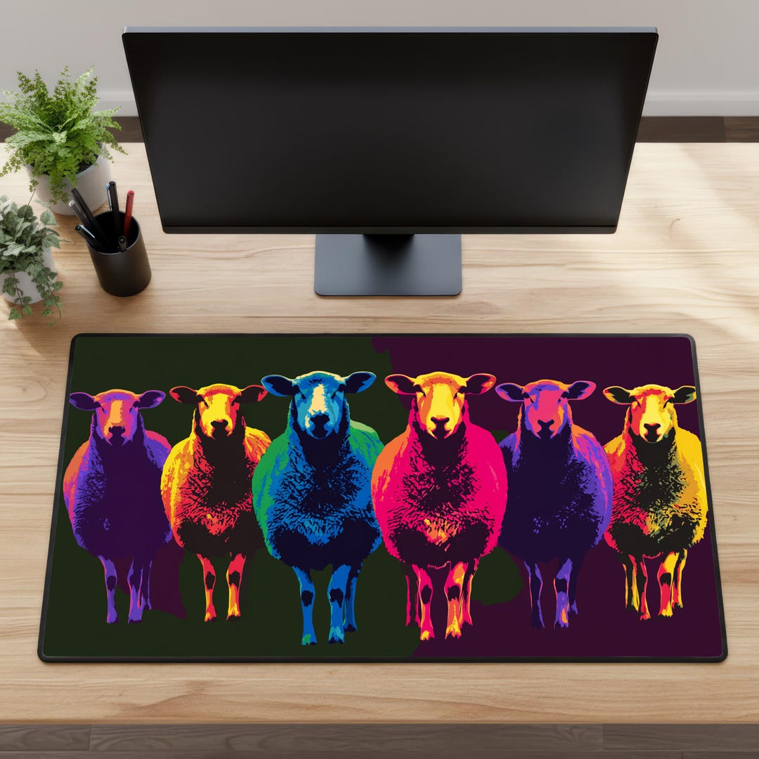 Psychedelic Rainbow Sheep Desk Mat Trippy Pop Art Mousepad XXL Colorful ...
