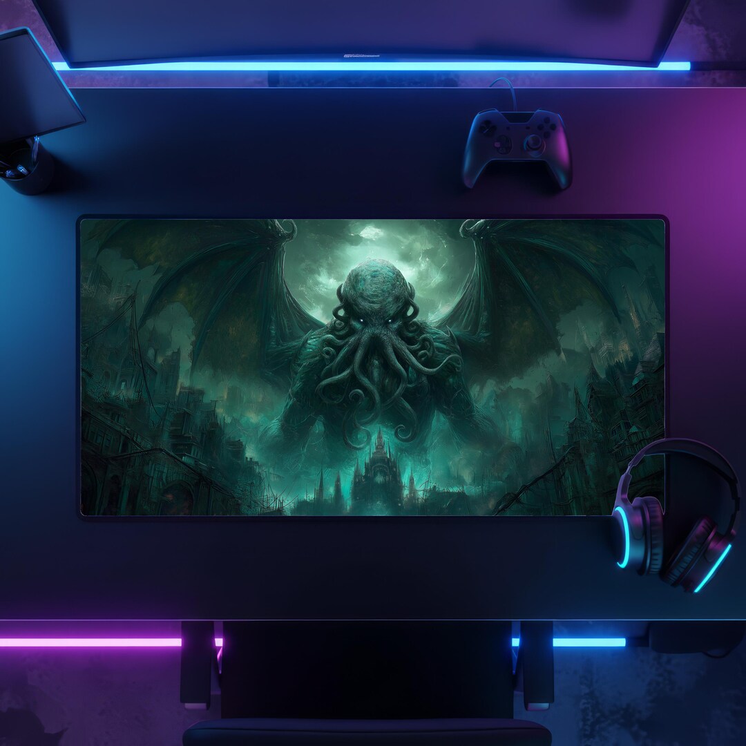 Cthulhu Horror Desk Mat With Lovecraftian Monster Art Gaming Mousepad ...