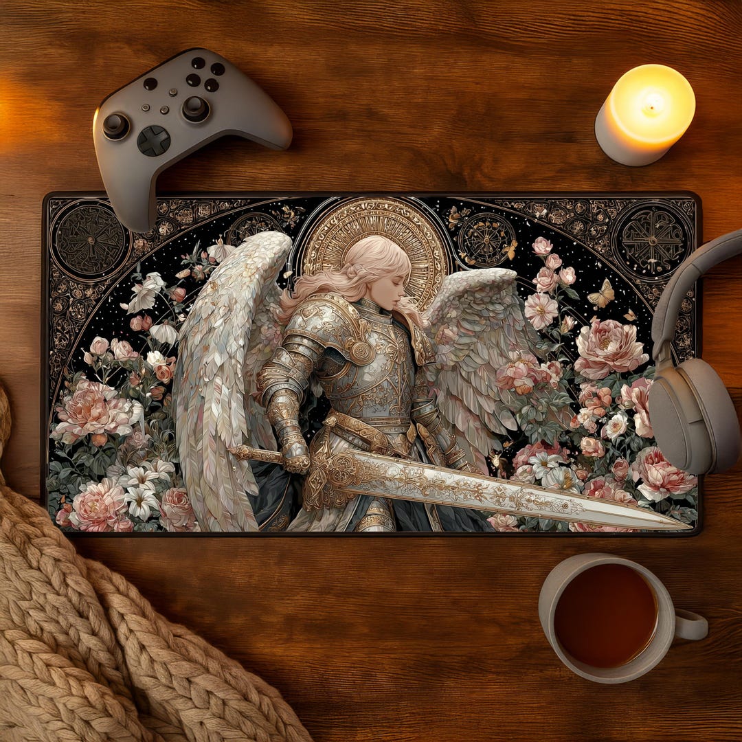 Celestial Female Warrior Gaming Mousepad XXL Floral Desk Mat With ...