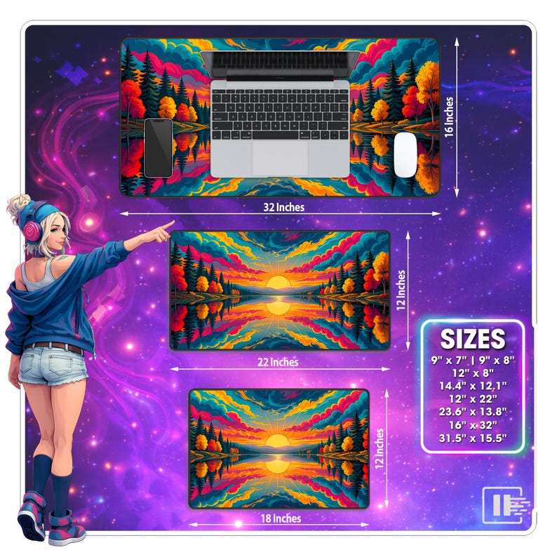 Psychedelic Sunset Lake Desk Mat: Vibrant Nature Landscape Artistic ...