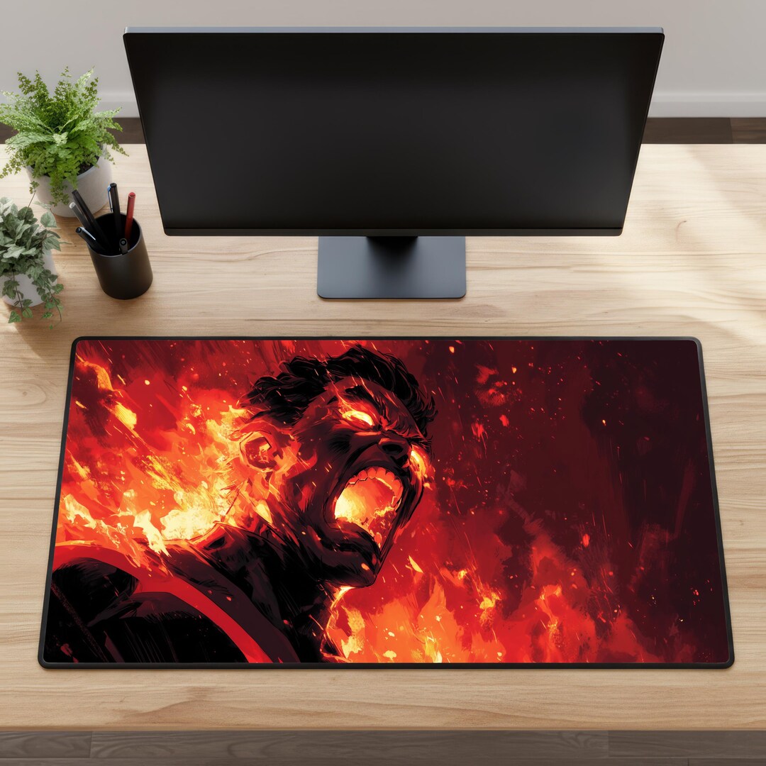 Flaming Rage Desk Mat Gaming Mousepad XXL Fire Warrior Art Intense ...