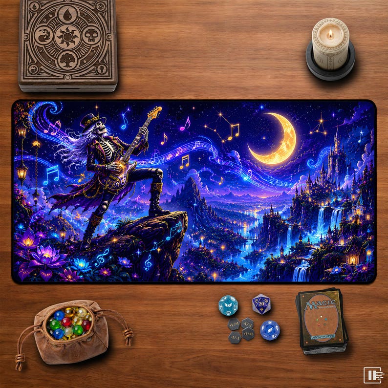 Skeleton Rocker Desk Mat Fantasy Guitar Player Mouse Pad Glowing Music ...