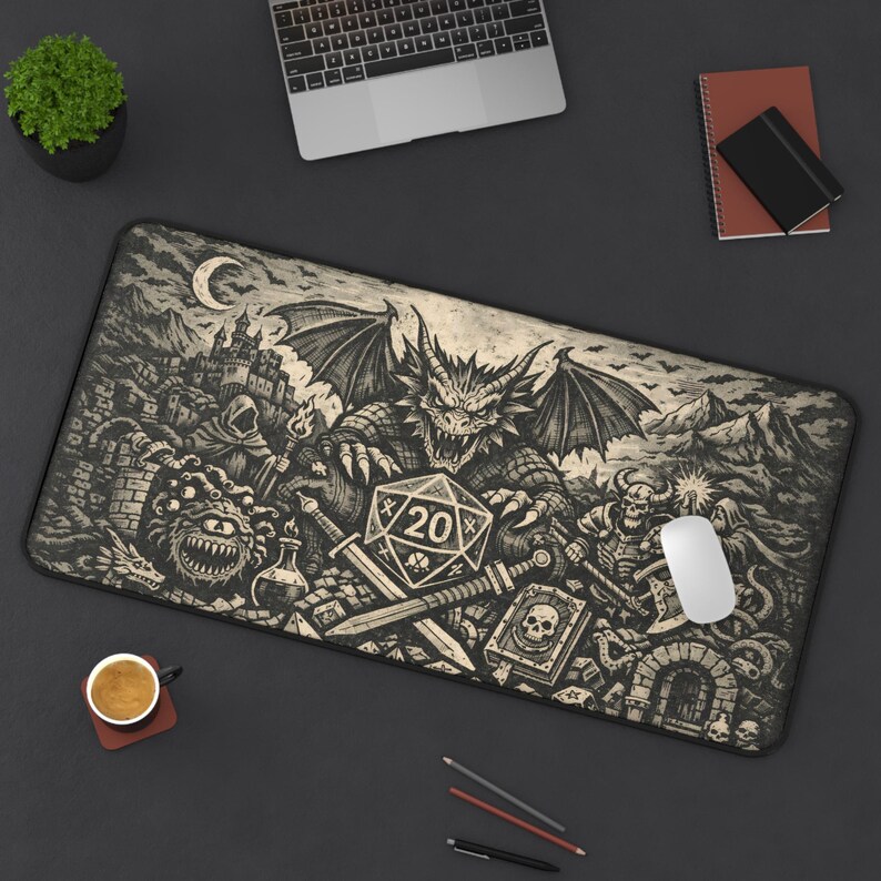 DND Desk Mat Gothic Fantasy Dice Dragon Monster Tabletop Mousepad ...