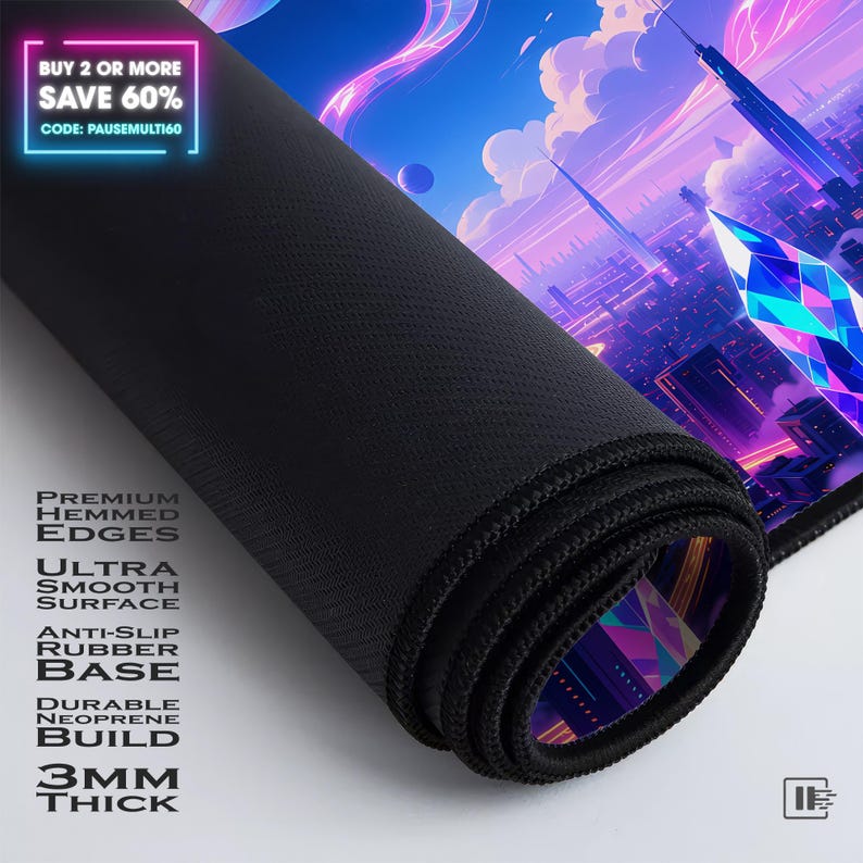 Futuristic Cyberpunk City Mouse Pad Neon Skyline Gaming Desk Mat ...
