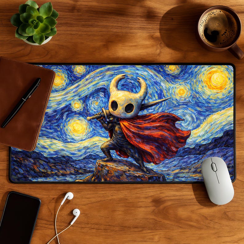 Hollow Knight Desk Mat Starry Night Van Gogh Style Gaming Mousepad XXL ...