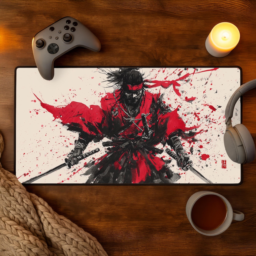 Japanese Ink Art Desk Mat Samurai Warrior Gaming Mousepad XXL Ronin ...