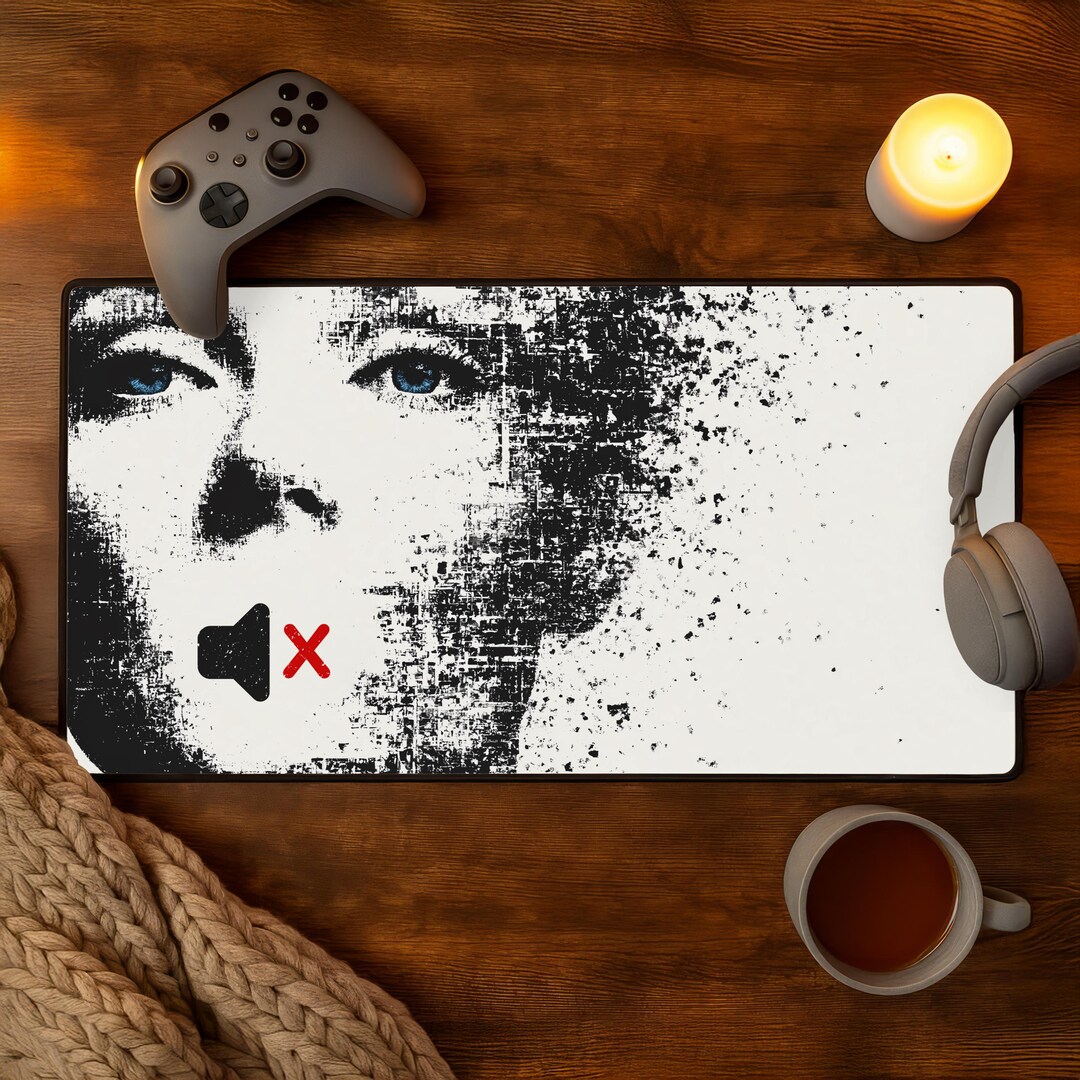 Silence Desk Mat Grunge Art Red Lips Pop Portrait Dark Aesthetic Gaming ...