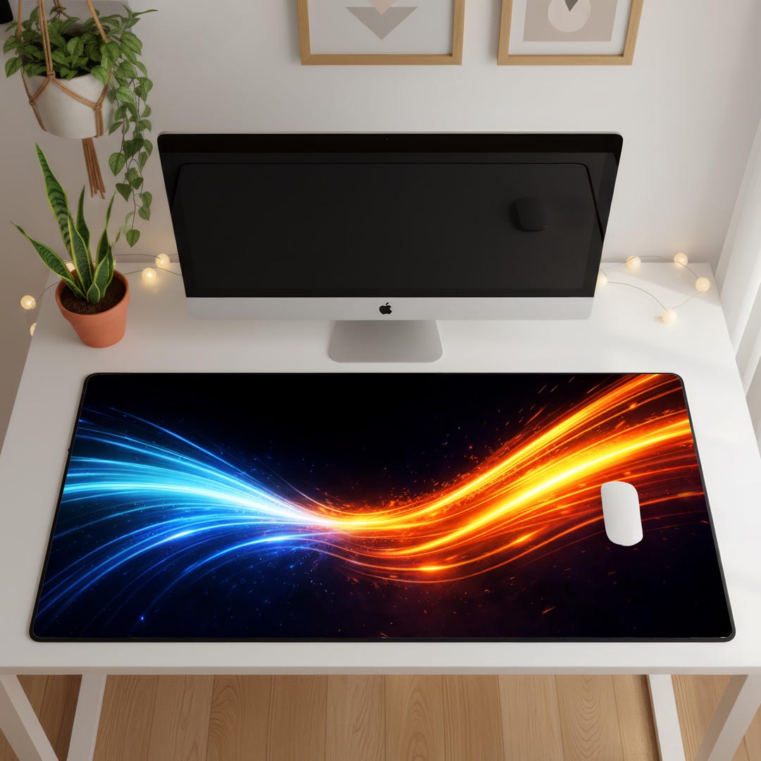 Neon Fire and Ice Desk Mat Trippy Light Stream Mousepad XXL Futuristic ...