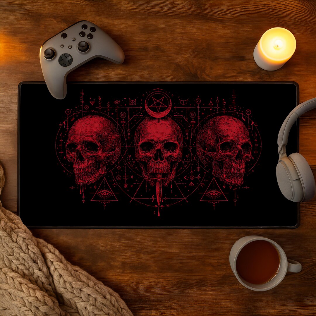 Occult Mousepad Horror Desk Mat Skulls With Red Gothic Symbolism Horror ...