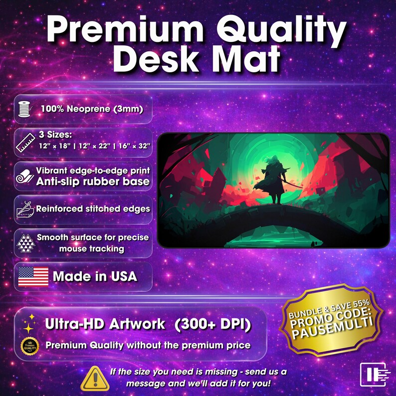 Neon Samurai Desk Mat: Cyber Forest Gaming Mousepad XXL, Futuristic ...