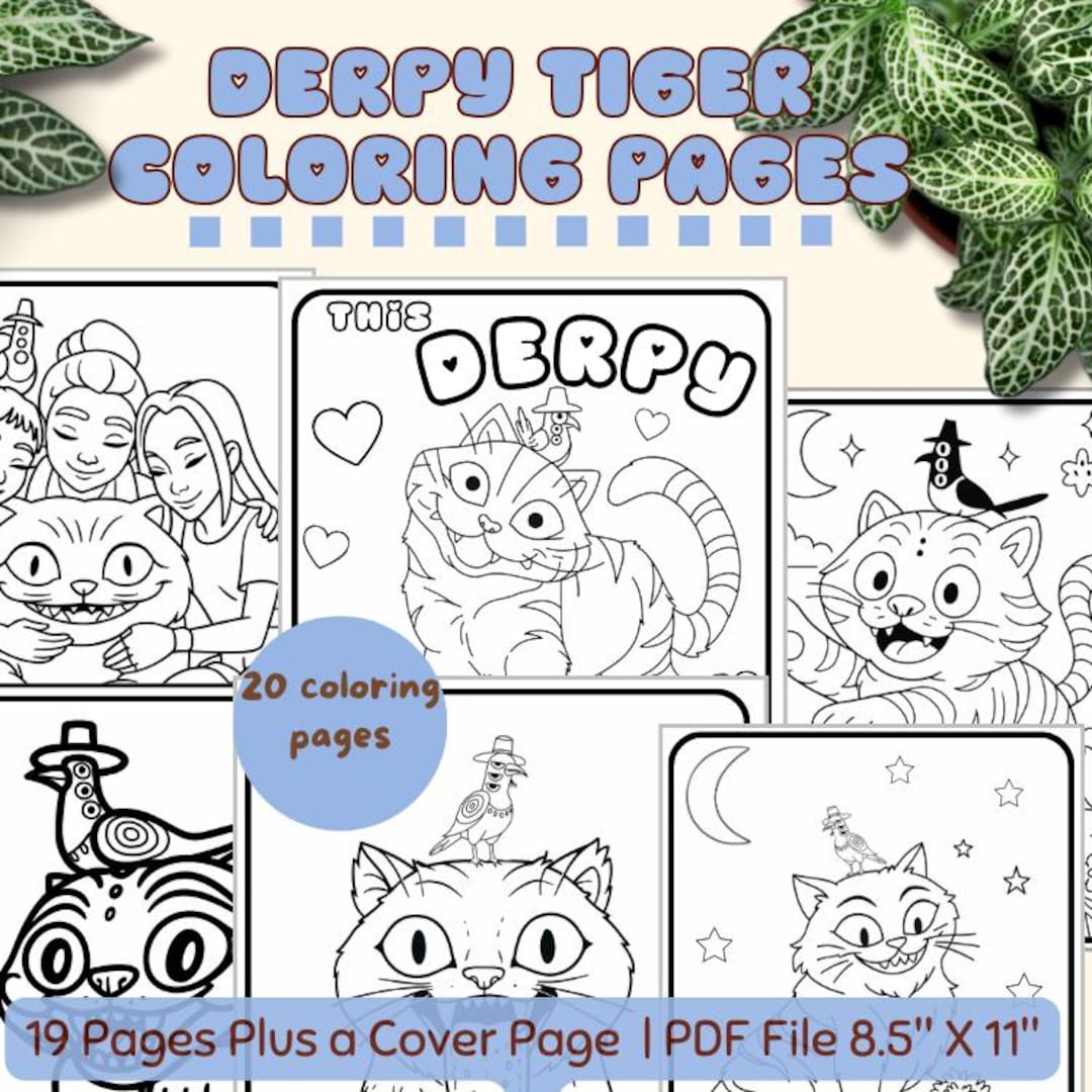 Derpy Tiger Coloring Book, Korean Minhwa Kawaii Art (digital Download ...