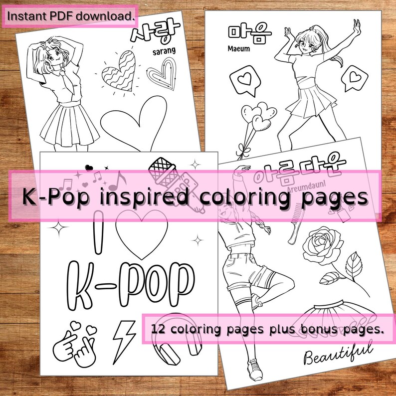 K-pop Coloring Pages: Learn Hangul & Korean Vocabulary Through Popular ...