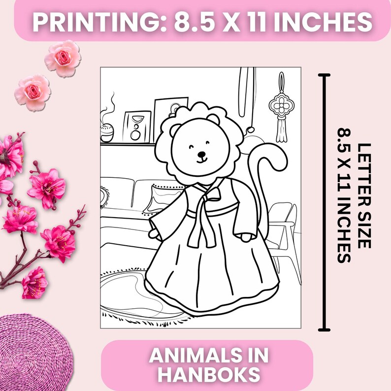 Cute Animals in Hanbok Coloring Book PDF | Cozy Korean Coloring Pages ...