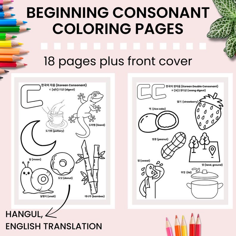 Hangul Consonant Study Pack, Korean Alphabet Coloring, Tracing, and ...