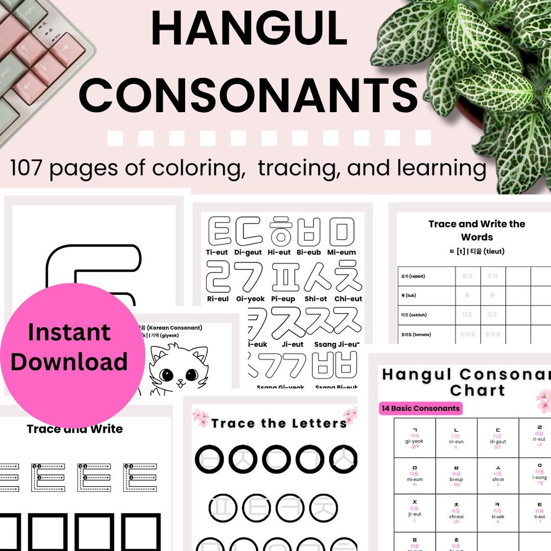 Korean Hangul Learning Pack for Beginners: Learn Korean Consonants ...