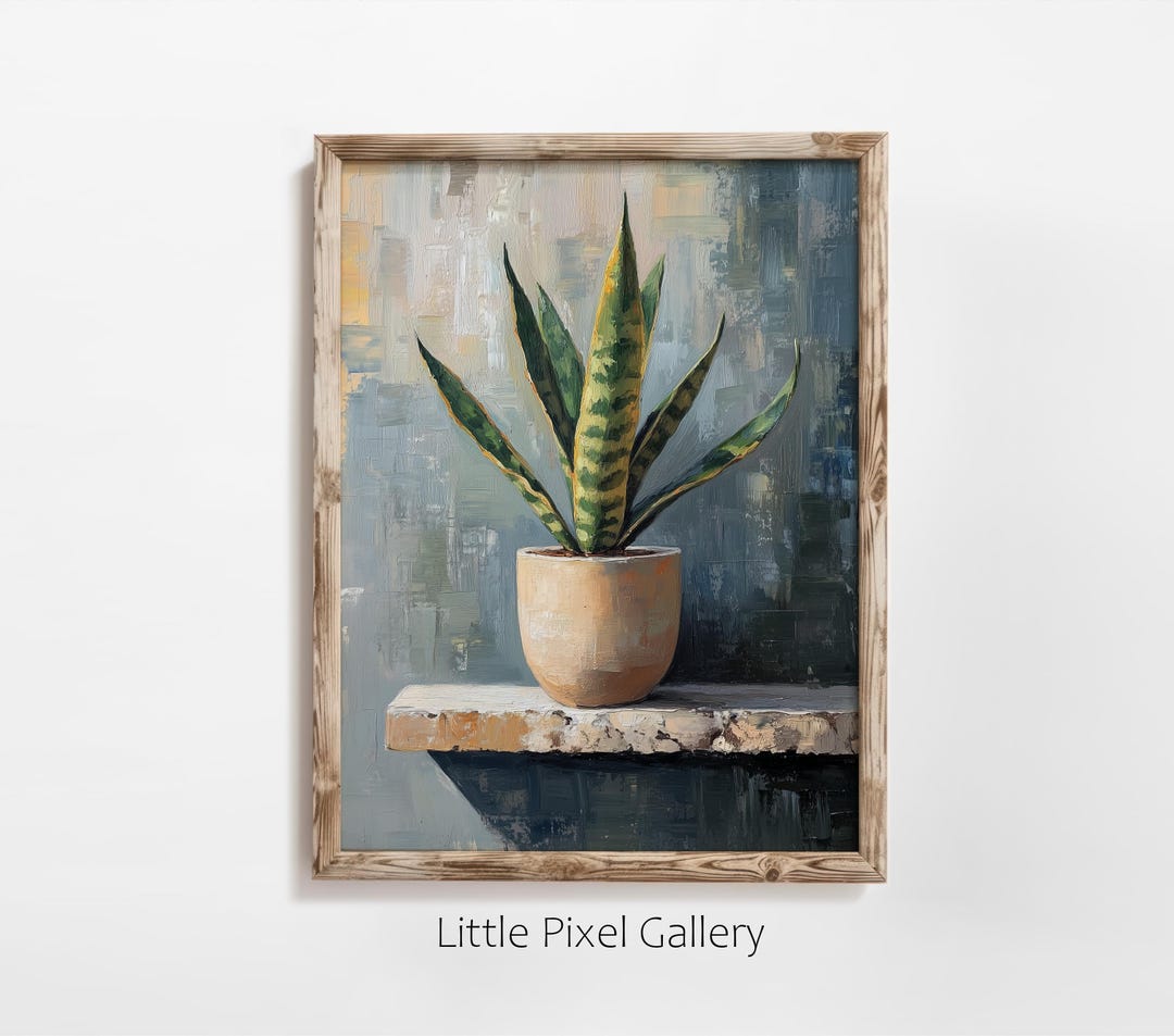 Rustic Snake Plant Painting - Neutral Farmhouse Decor, Moody Greens ...