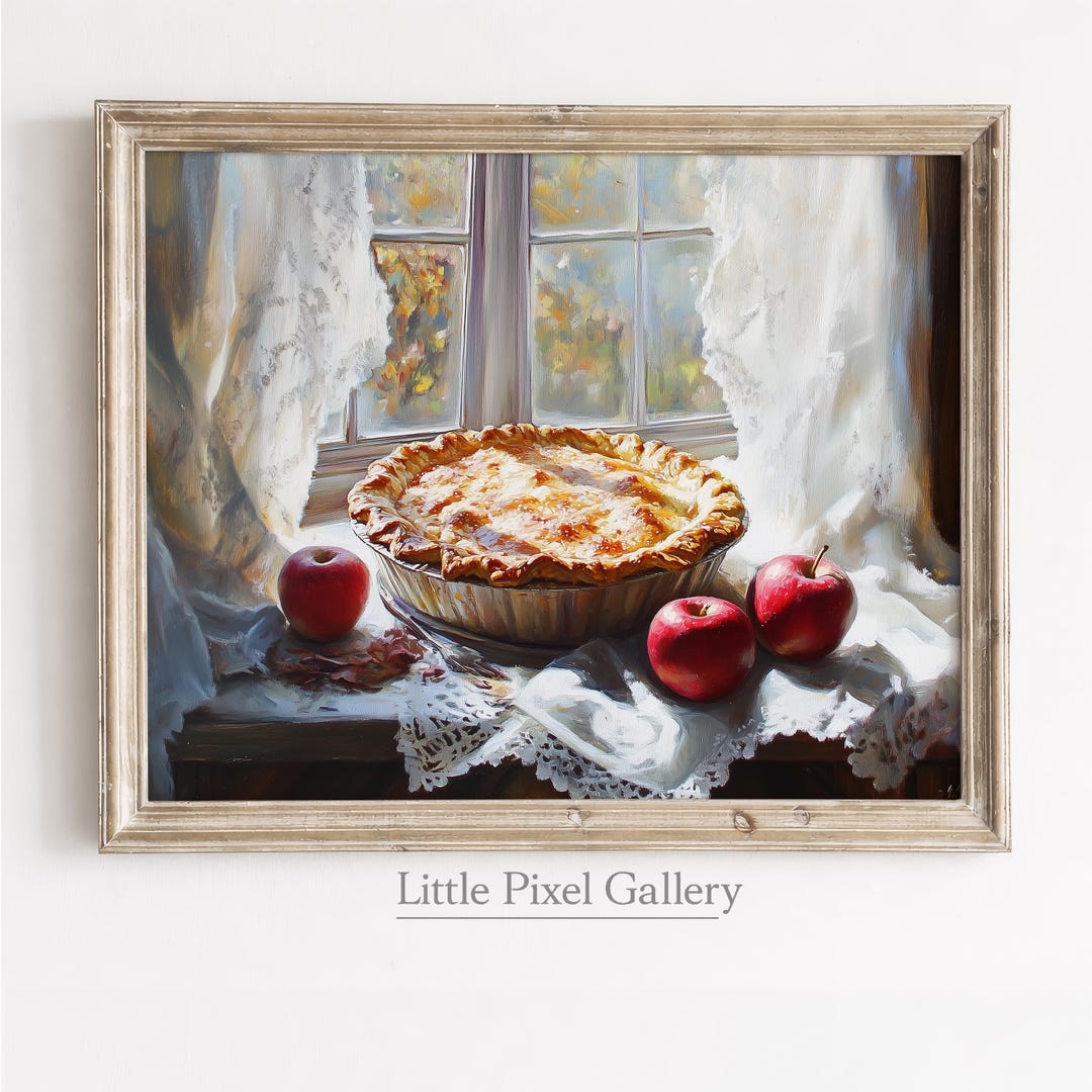 Rustic Apple Pie Oil Painting – Farmhouse Kitchen Wall Art, Digital ...