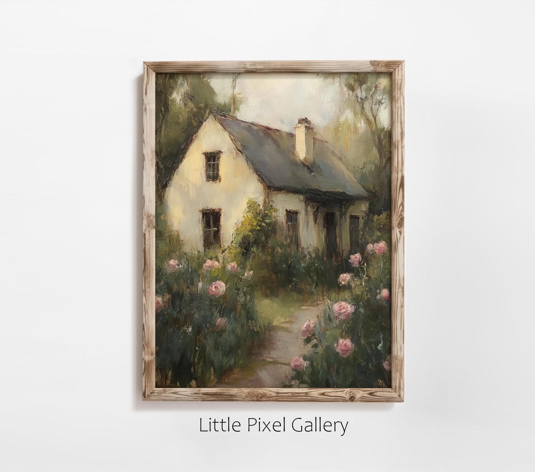 Printable Rustic Cottagecore Landscape Art - Vintage Pastoral Scene ...