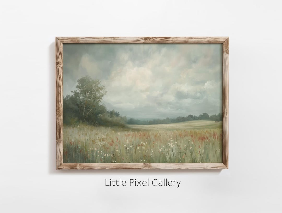 Moody Meadow Landscape Printable - Vintage Rustic Field Art ...