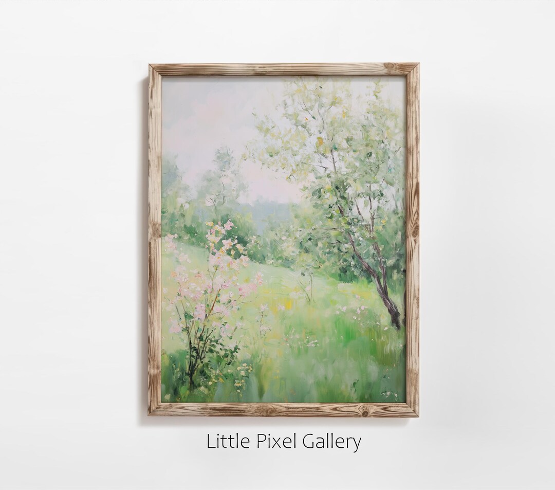 Vintage Spring Meadow Landscape Print – Cottagecore Pastoral Art ...