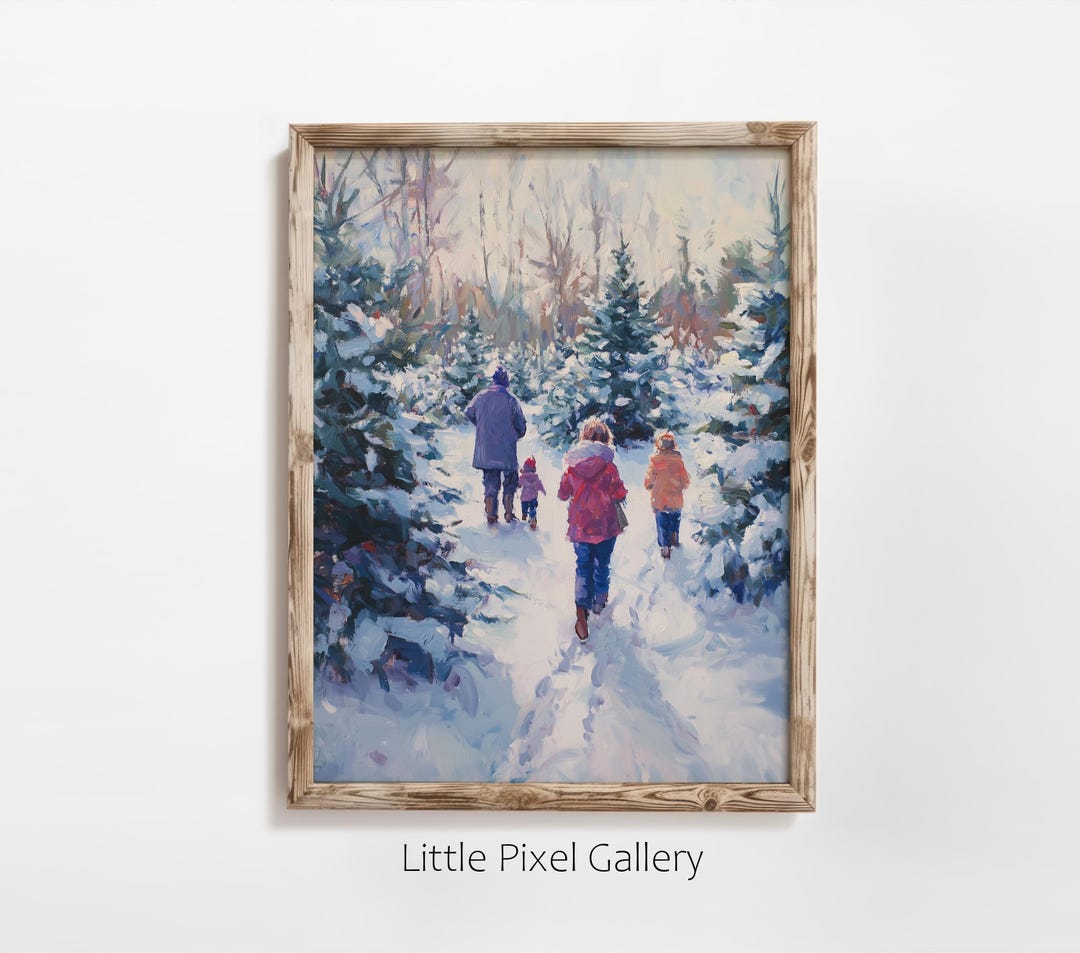 Winter Family Stroll Printable - Cozy Snowy Path With Pine Trees ...