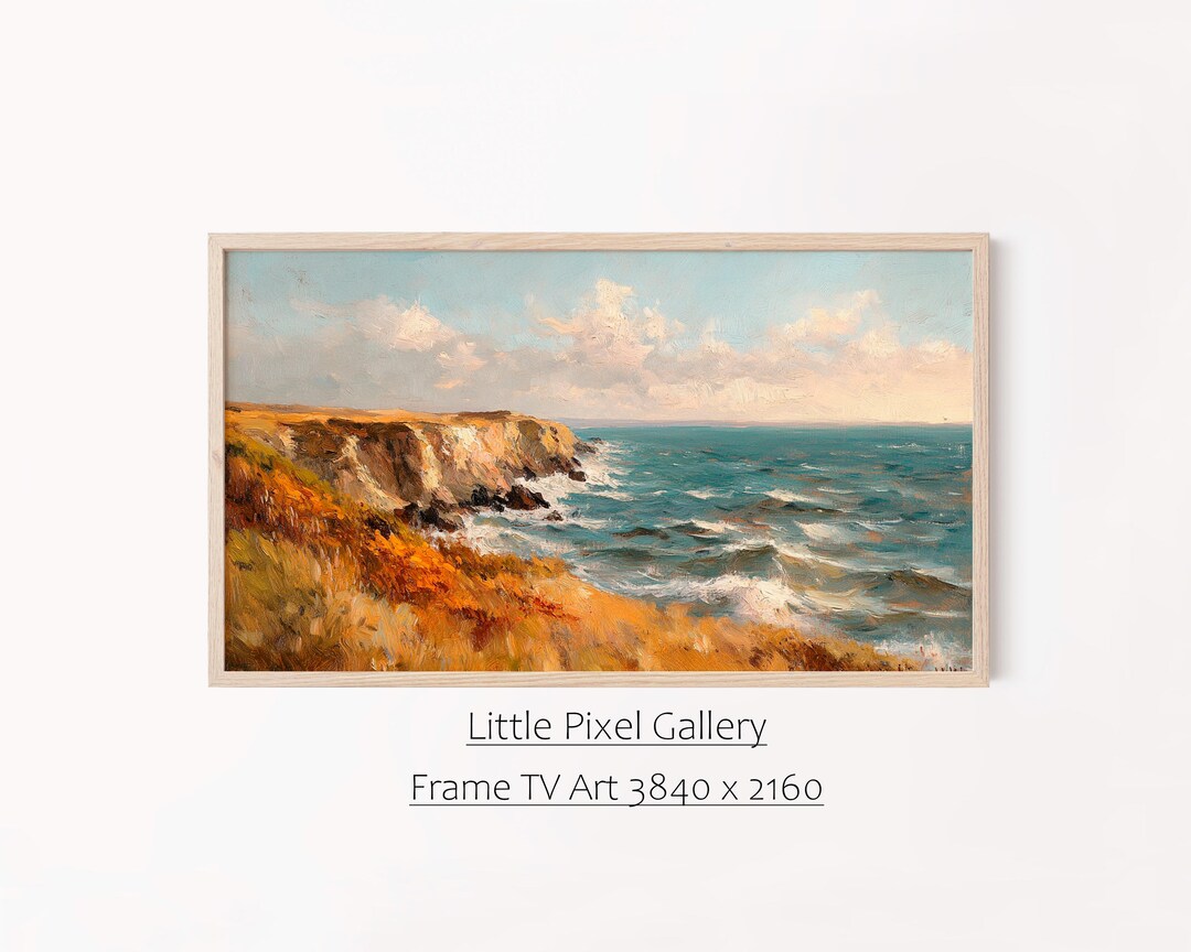 Autumn Coastal Painting Frame TV Art, Windy Ocean View Wall Decor ...