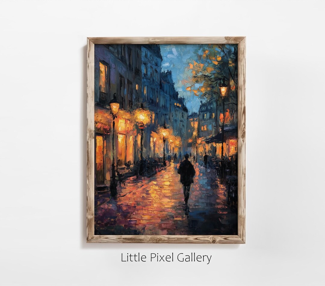 City Street Scene Print at Night, Moody Urban Wall Art, Digital ...