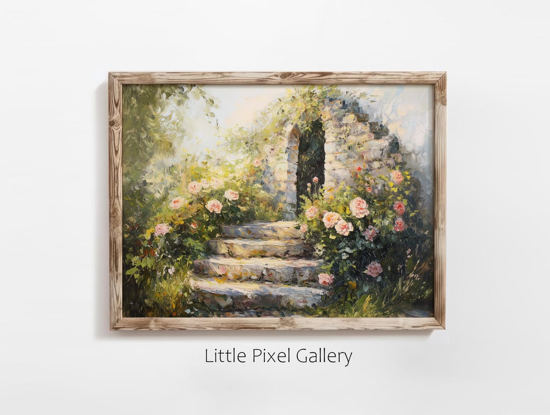 Cottagecore Garden Path Painting | Vintage Floral Wall Art Digital ...