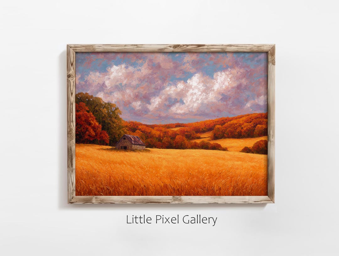 Autumn Landscape Art Print – Golden Fields, Cottagecore Decor (digital ...