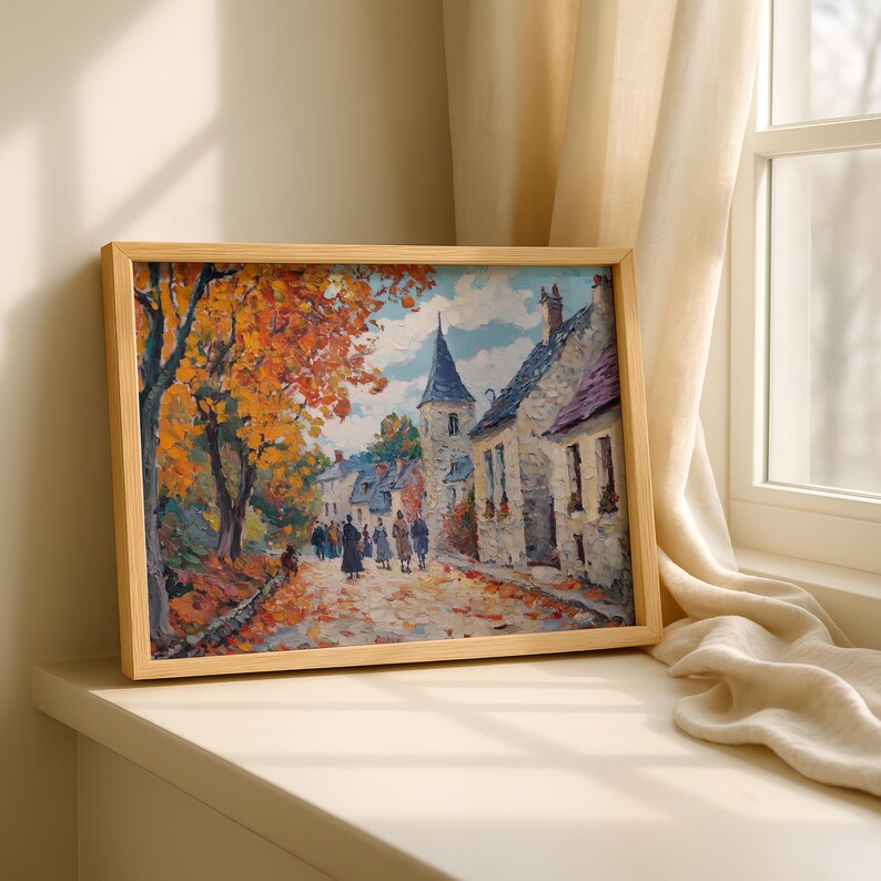 Autumn Village Painting: Rustic Street Scene, Cottagecore Wall Art ...