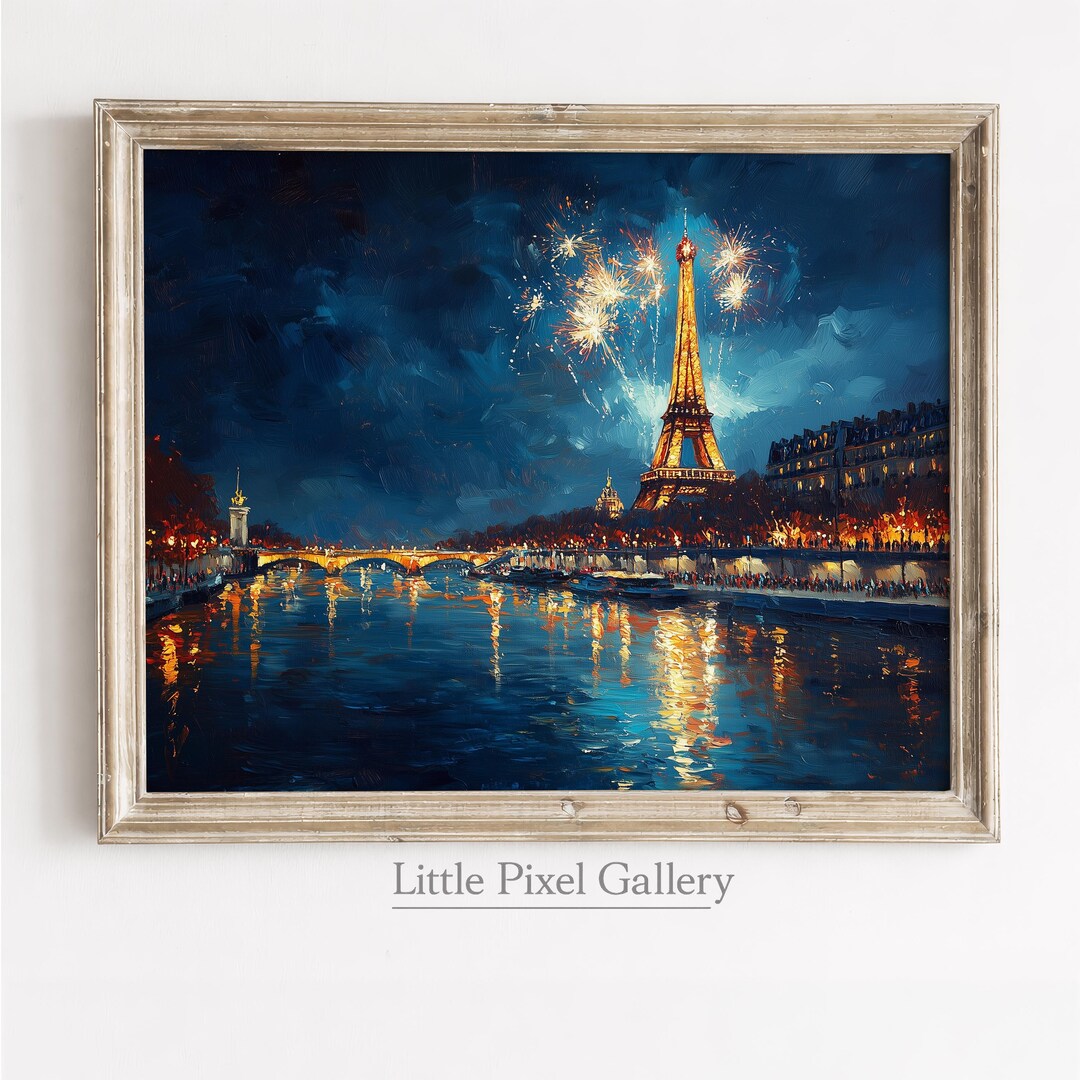 Printable Nightscape Art - Vintage Paris, Eiffel Tower With New Years ...