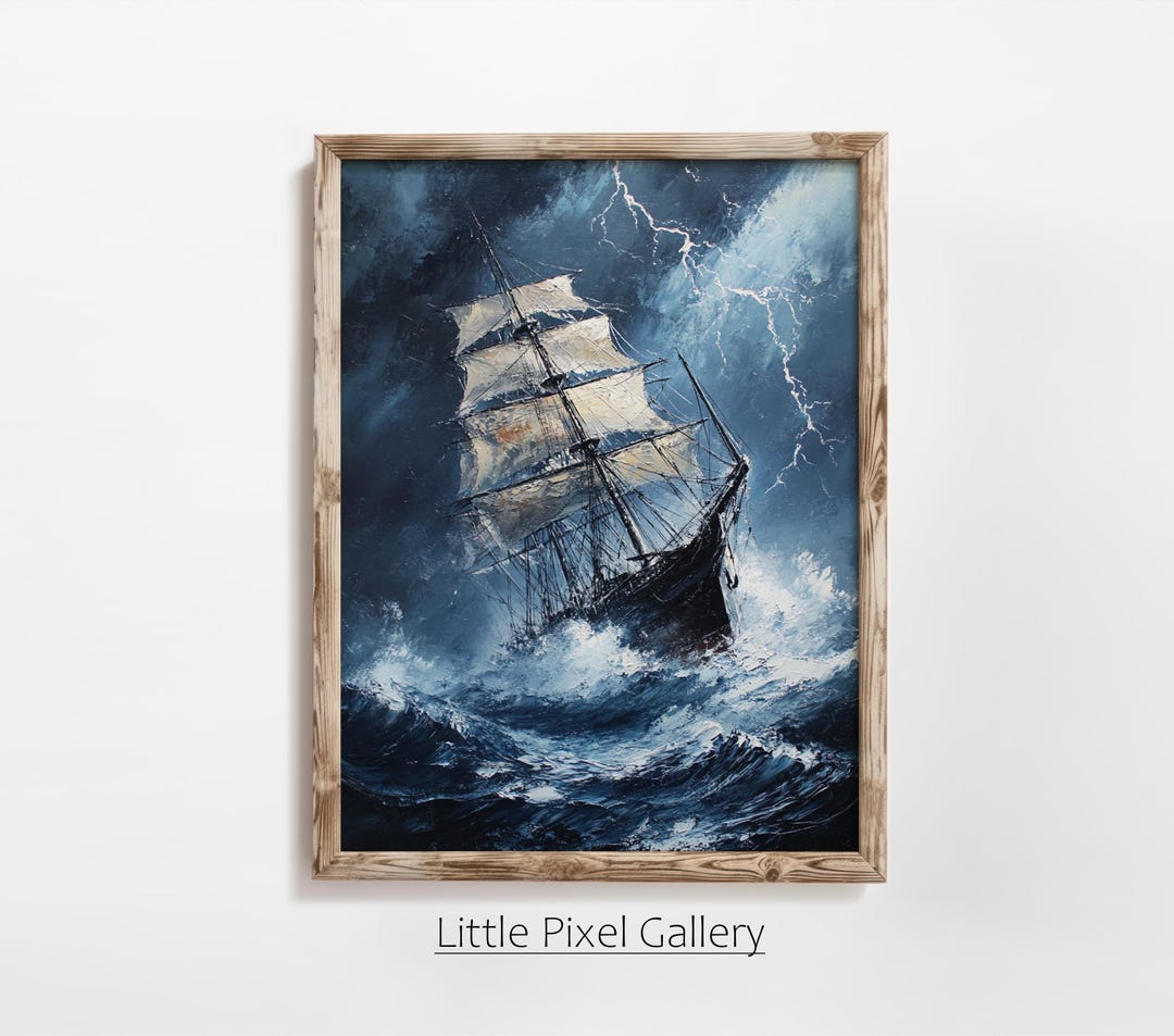 Stormy Clipper Ship Printable Art - Vintage Nautical Scene, Towering ...