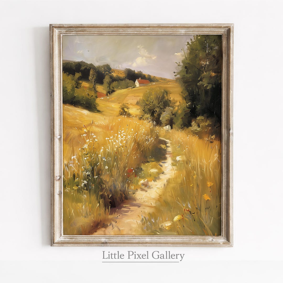Cottagecore Farm Path Landscape Print – Vintage Pastoral Art (digital ...