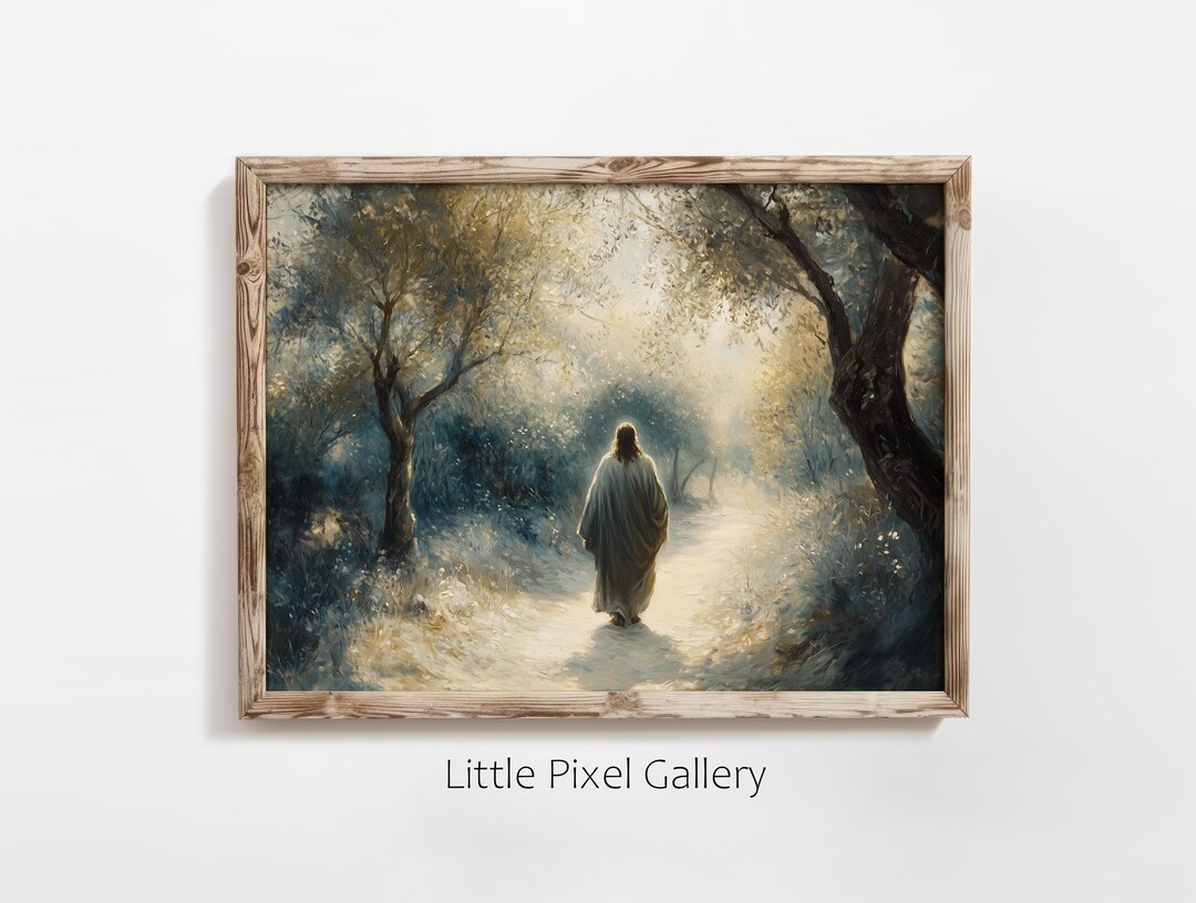 Jesus Christ Walking Forest Path Print: Tranquil Landscape, Spiritual ...