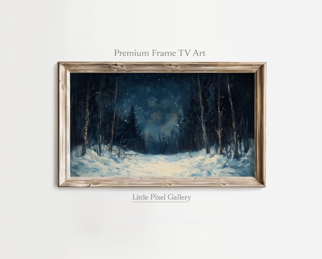 Frame TV Art Snowy Forest Nightscape 4K Screensaver, Dark Winter ...
