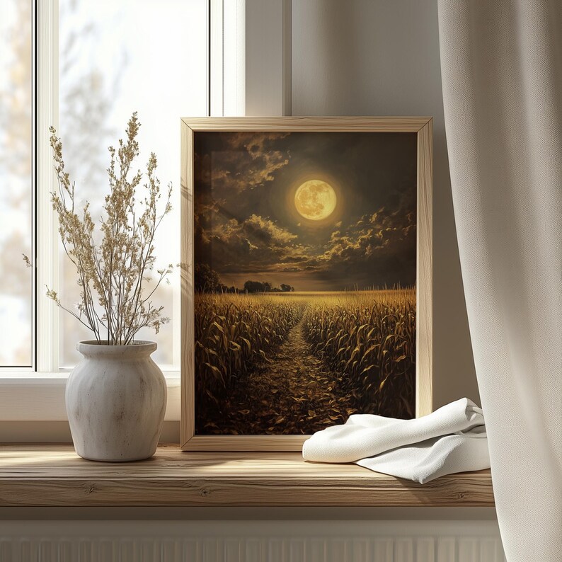 Harvest Moon Cornfield Painting: Rustic Farmhouse Wall Art (digital Download) - Etsy