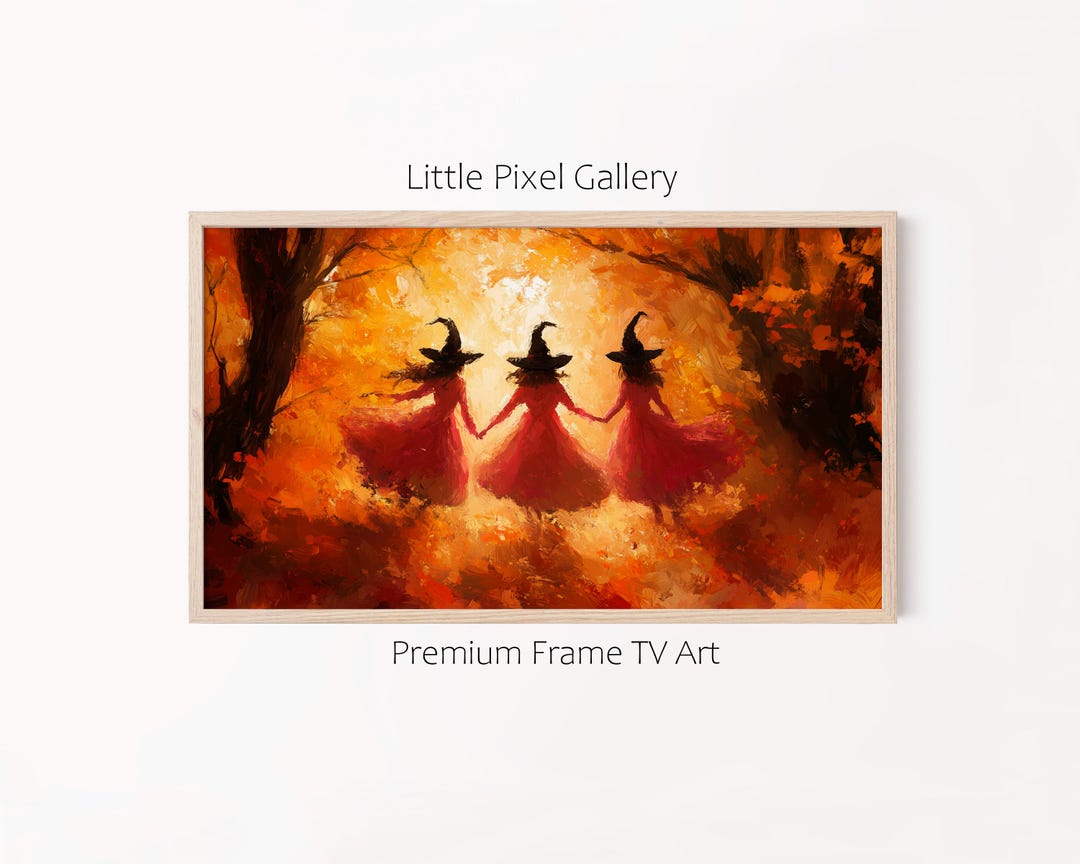 Halloween Frame TV Art, Witches Walking in Autumn Forest, Spooky ...