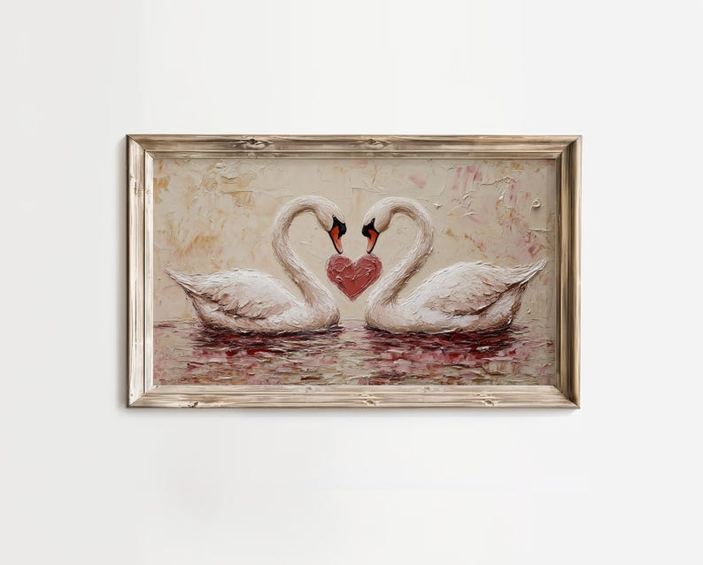 Frame TV Art, Romantic Swan Heart Frame TV Art, Vintage Style Swans ...