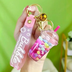 Colorful Boba Milk Tea Liquid Keychains Cute Floating Bubble for Car ...