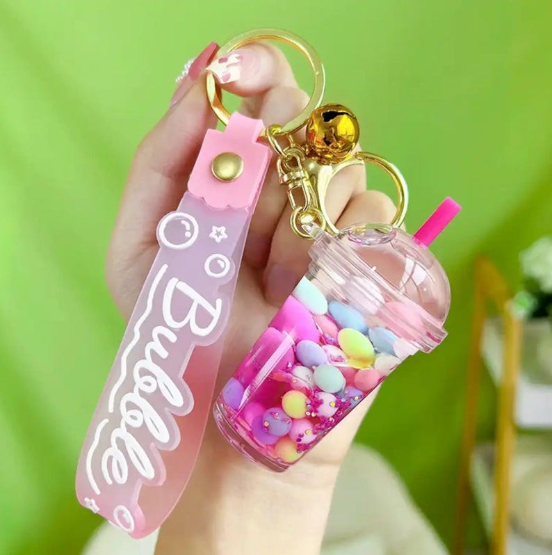 Colorful Boba Milk Tea Liquid Keychains Cute Floating Bubble for Car ...