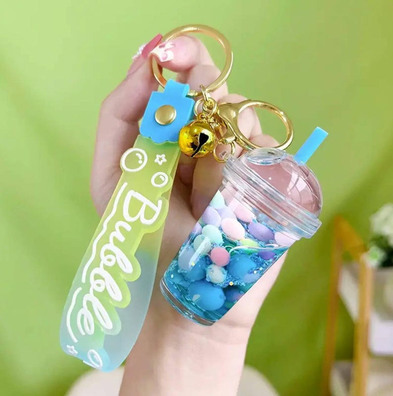 Colorful Boba Milk Tea Liquid Keychains Cute Floating Bubble for Car ...