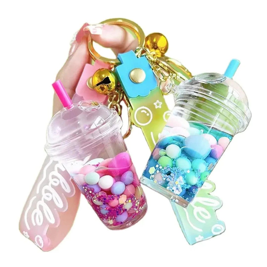 Colorful Boba Milk Tea Liquid Keychains Cute Floating Bubble for Car ...