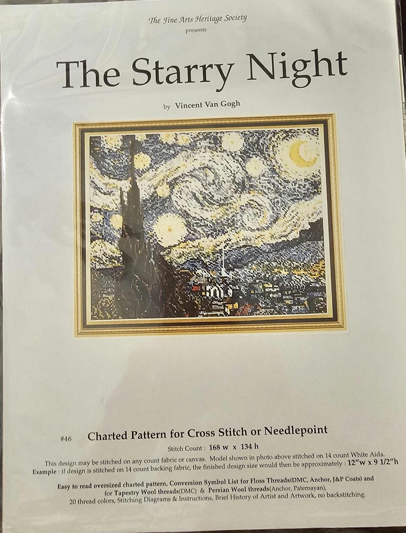 The Starry Night Cross Stitch Pattern Starry Night Needlepoint Vincent ...
