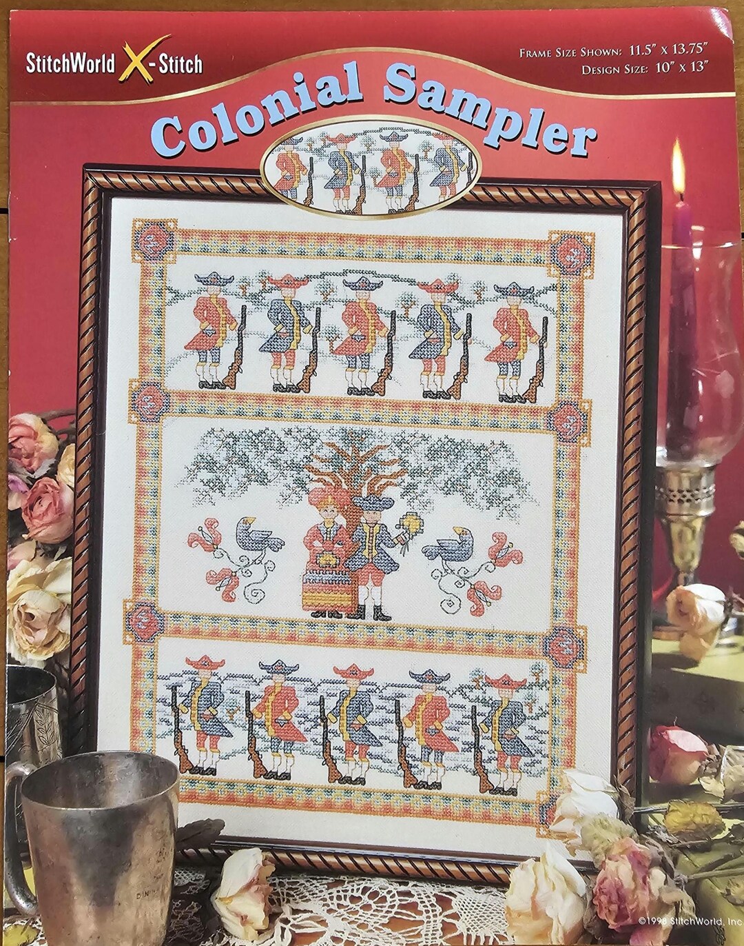 Colonial Sampler Cross Stitch Pattern Tea Dying Fabric Colonial Cross ...