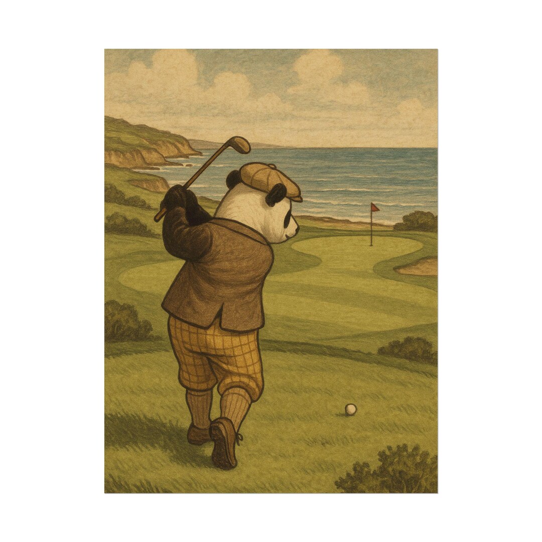 Vintage Golf Panda Poster, Golf Wall Art, Animal Decor, Fun Gift for ...